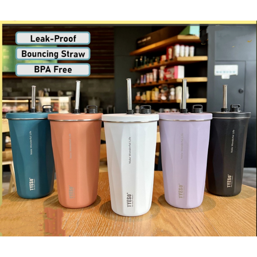 🚀SG Stock 🚀Tyeso Coffee Mug 600ML Stainless Steel Insulated Vacuum Tumbler with Straw Water ...