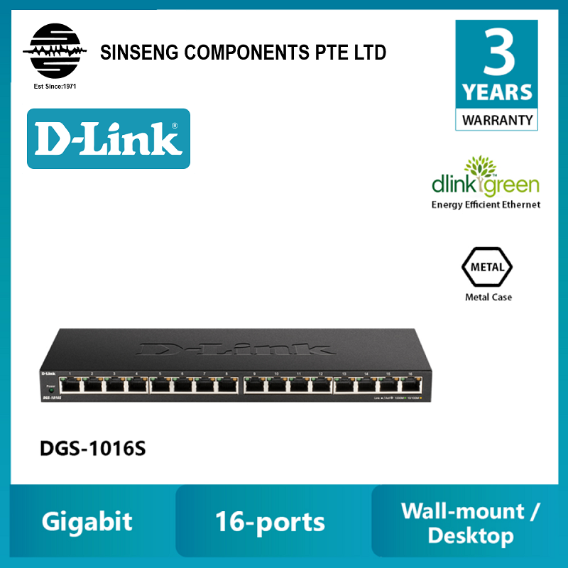 D-Link 16 Port Gigabit Desktop Unmanaged Network Switch DGS-1016S ...