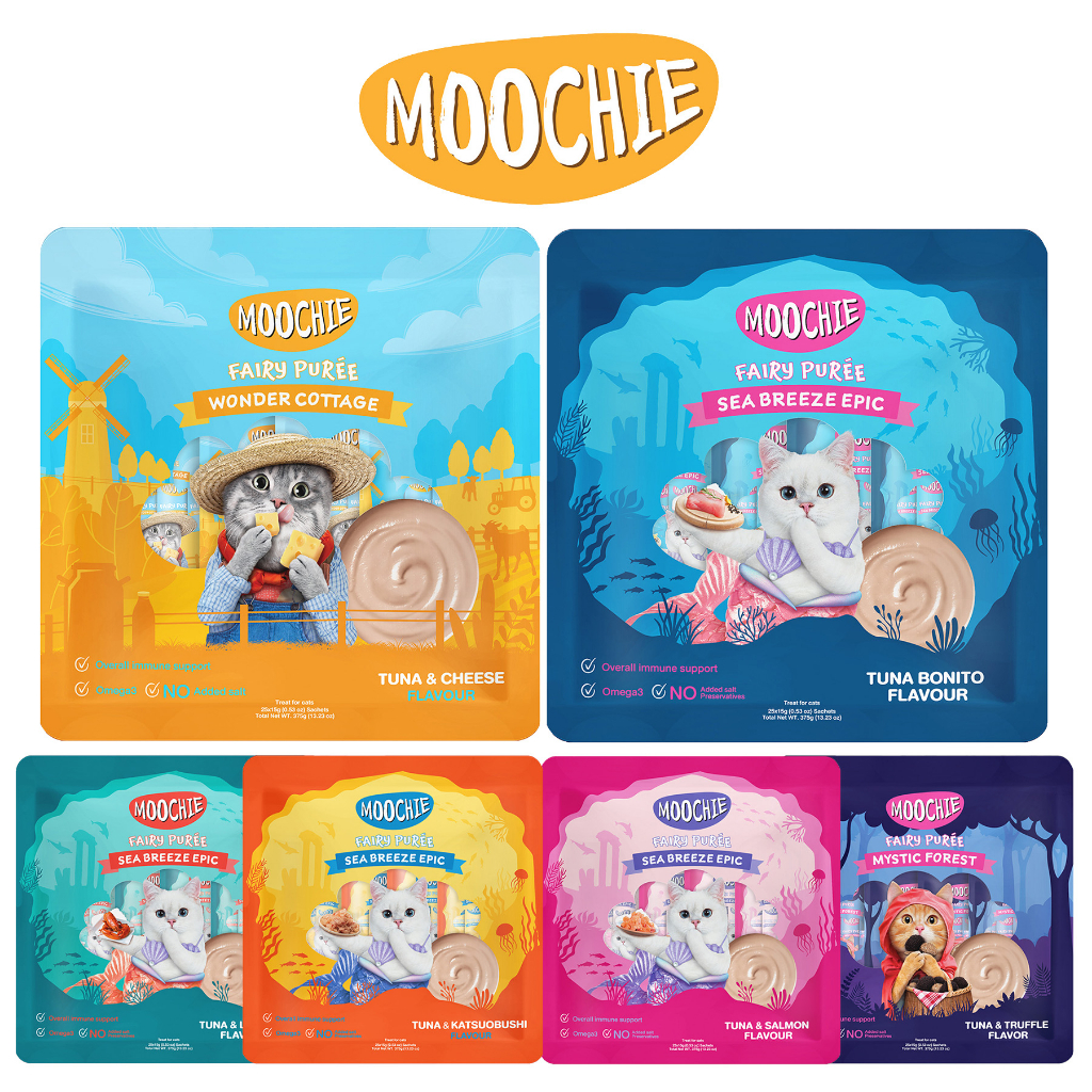 [Large-25pcs] Moochie Cat Fairy Purée Cat Treats -Tuna, Bonito, Salmon ...