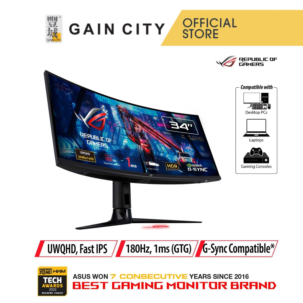 Asus Rog Strix 34" Uwqhd Ips Curved Gaming Monitor|3440x1440|1ms (gtg ...