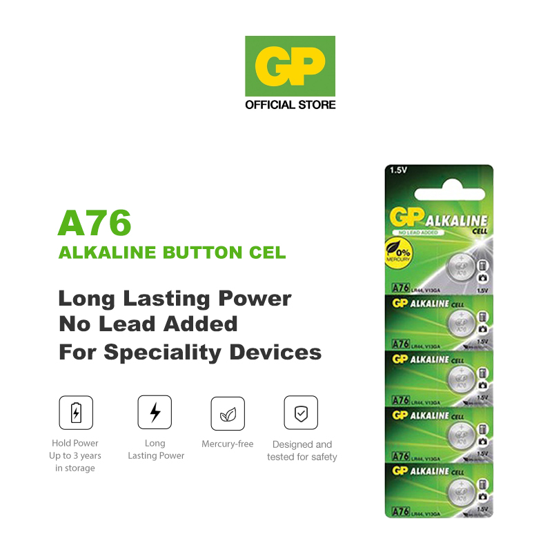 GP Alkaline Cell Battery A76/LR44 (1.5V, Card of 10) | Shopee Singapore
