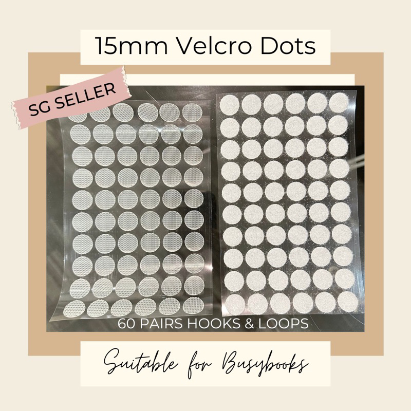 [SG SELLER] Velcro 15mm Adhesive Round Dots 60 Pairs Hook Loop Sticky ...