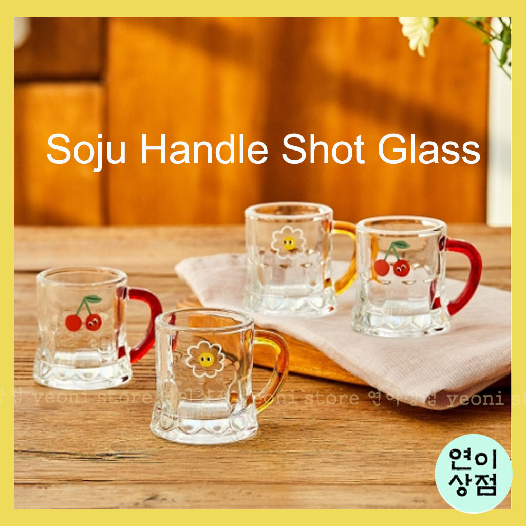 Korean soju handle shot glass 4 set mini soju shot glass drinking glass ...