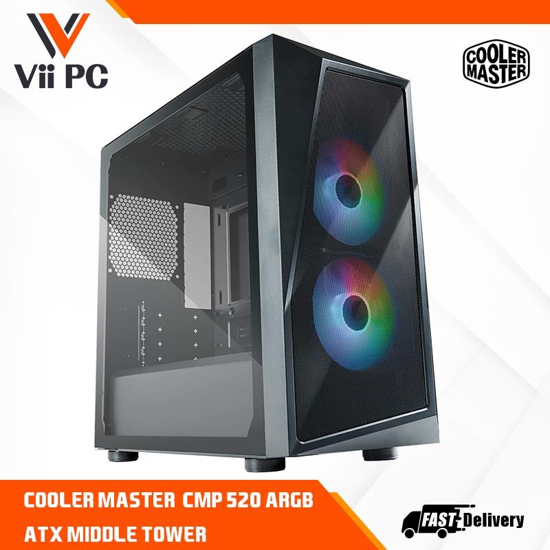 Cooler Master CMP 520 ARGB ATX Mid-Tower, Asymmetrical Crystal Front ...