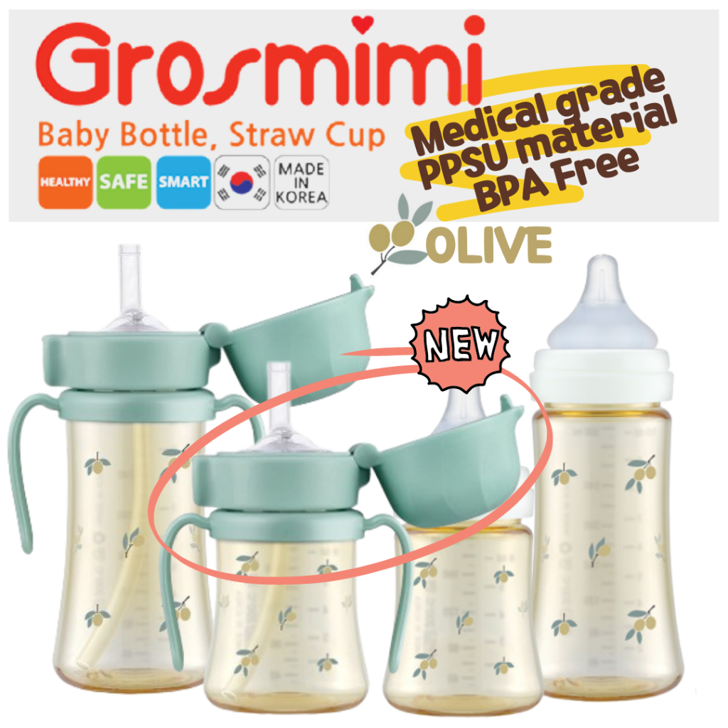 [Korea]🇰🇷AUTHENTIC Grosmimi OLIVE Straw Cup Feeding Bottle Spill Proof no Spill Magic Sippy Cup ...