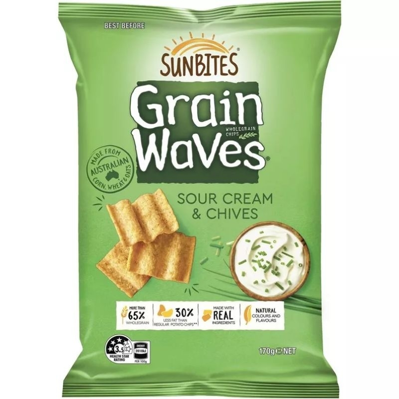 Sunbites Grain Waves Wholegrain Chips Sour Cream & Chives 170g | Shopee ...