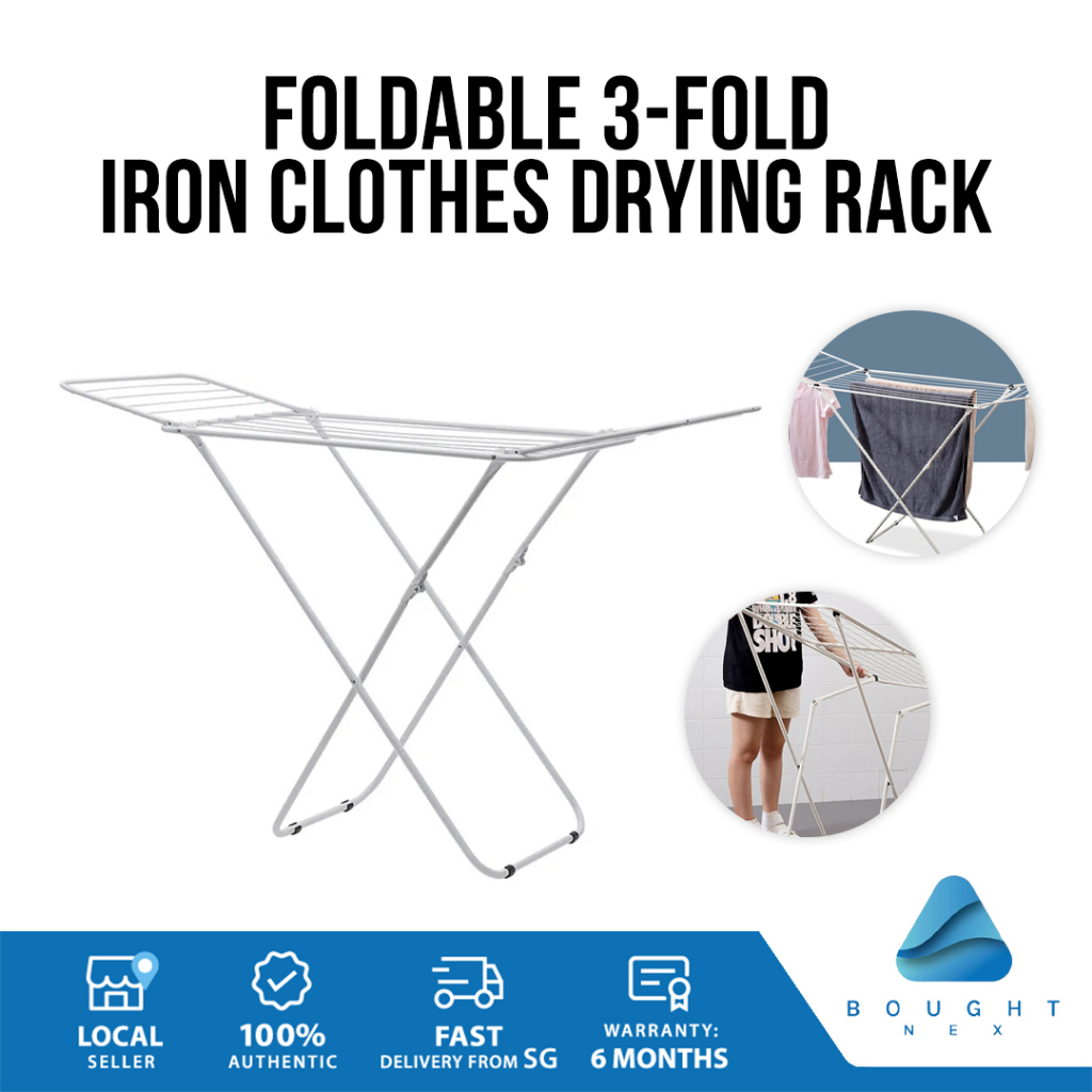 Foldable 3-Fold Iron Clothes Drying Rack - Space-Saving, Portable ...