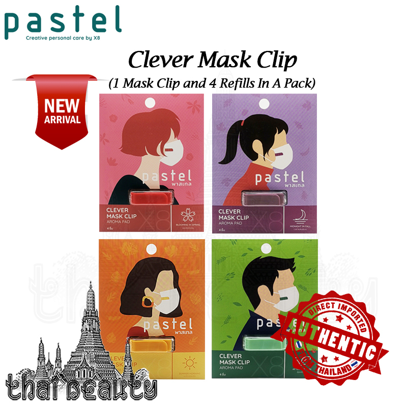 (Expire: 09/11/2025) PASTEL Clever Mask Clip Aroma Pad (Come With 1 Mask Clip & 4 Refills In a ...