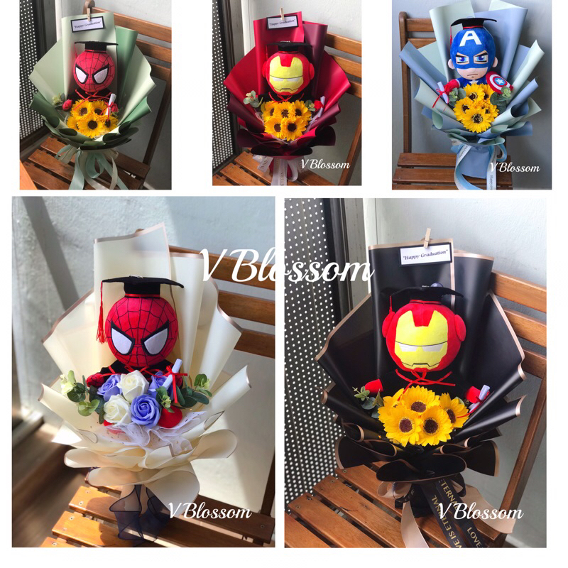 Avengers Superhero Graduation Bouquet by Soap Flower and Plush Toy ...