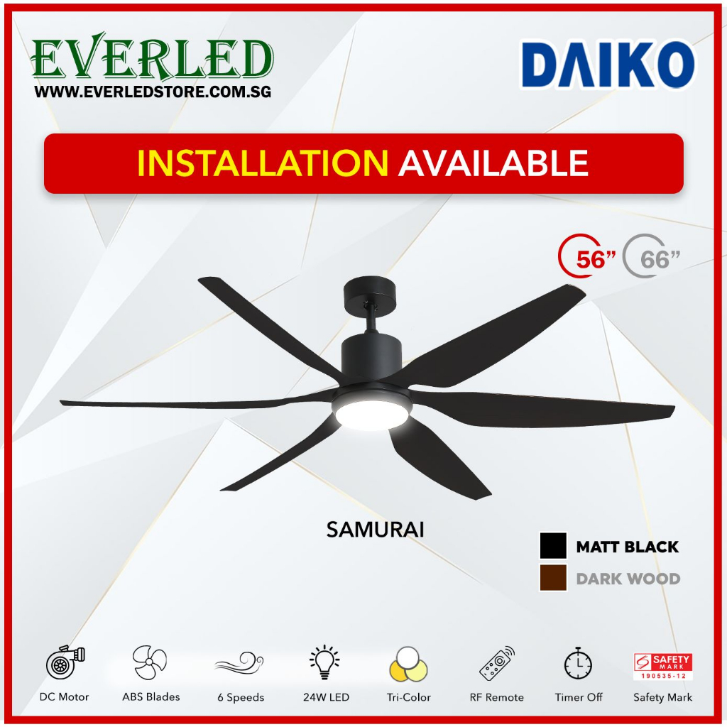 [FREE INSTALLATION] DAIKO Samurai 56"/ 66" DC Ceiling Fan (with 24W ...