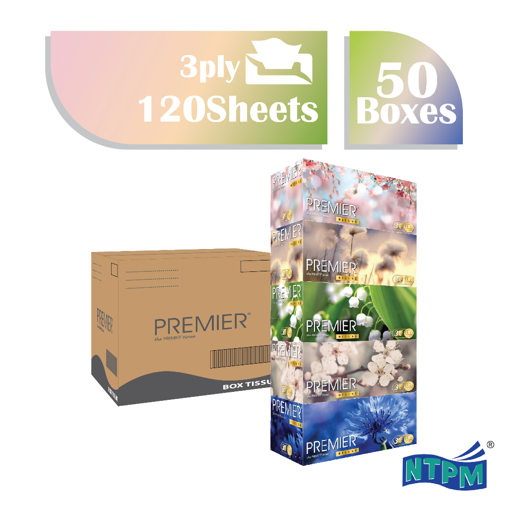 [50 Boxes] Premier Deluxe Facial Tissue Box 3 Ply - Carton of 10 ...