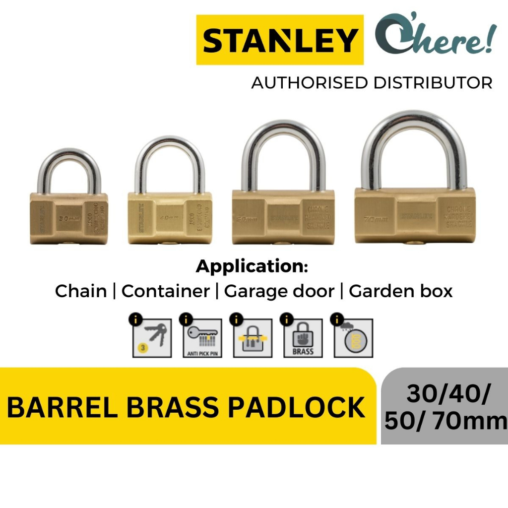 Stanley Barrel Brass Padlock 30mm/ 40mm/ 50mm/ 70mm | Shopee Singapore