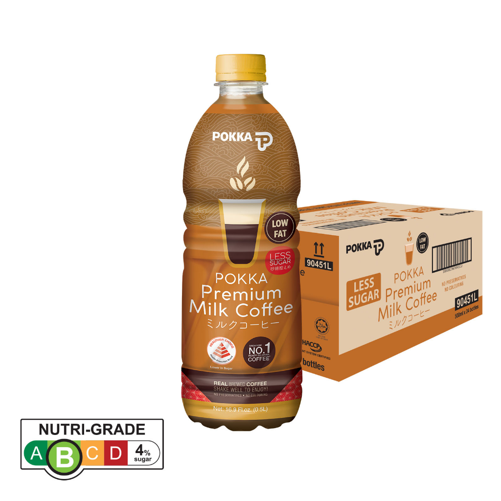 Pokka Premium Milk Coffee Less Sugar (24 x 500ml) - Carton | Shopee ...