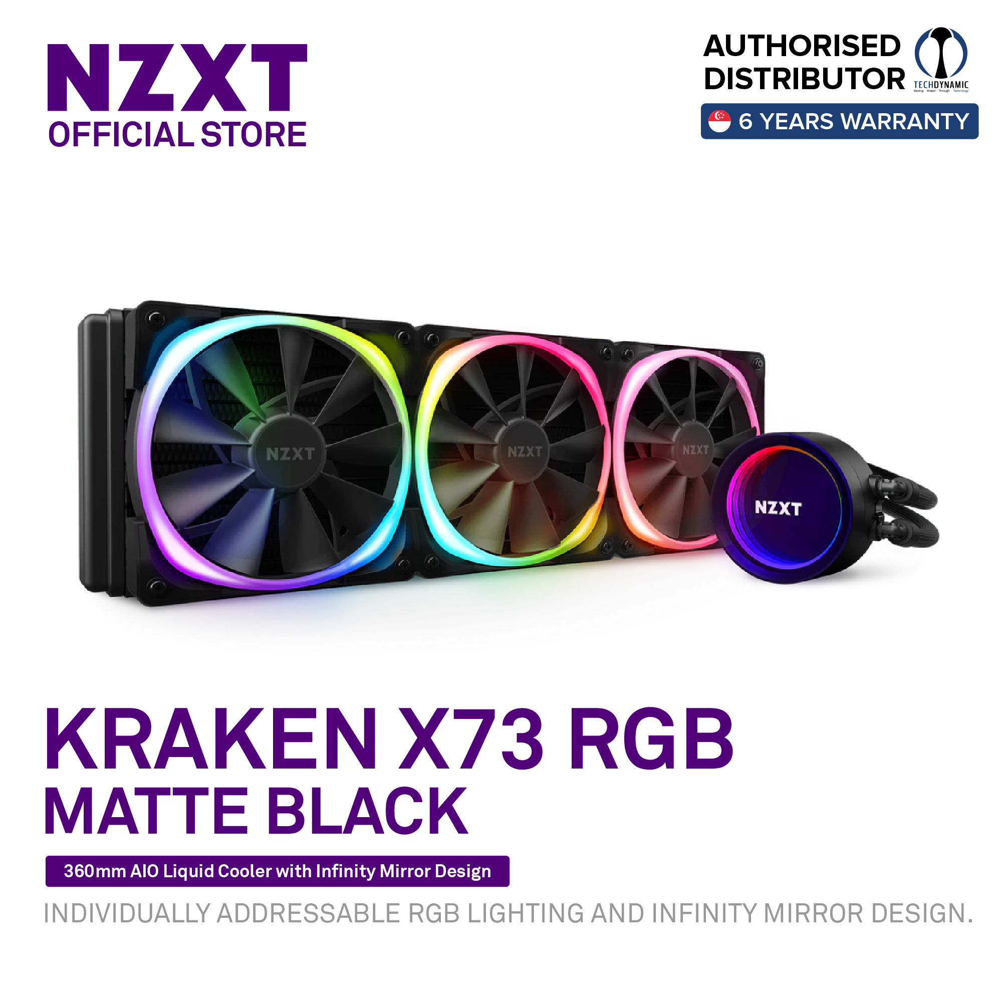 NZXT Kraken X73 RGB 360mm Liquid Cooler, LGA1700/AM5 Compatible ...