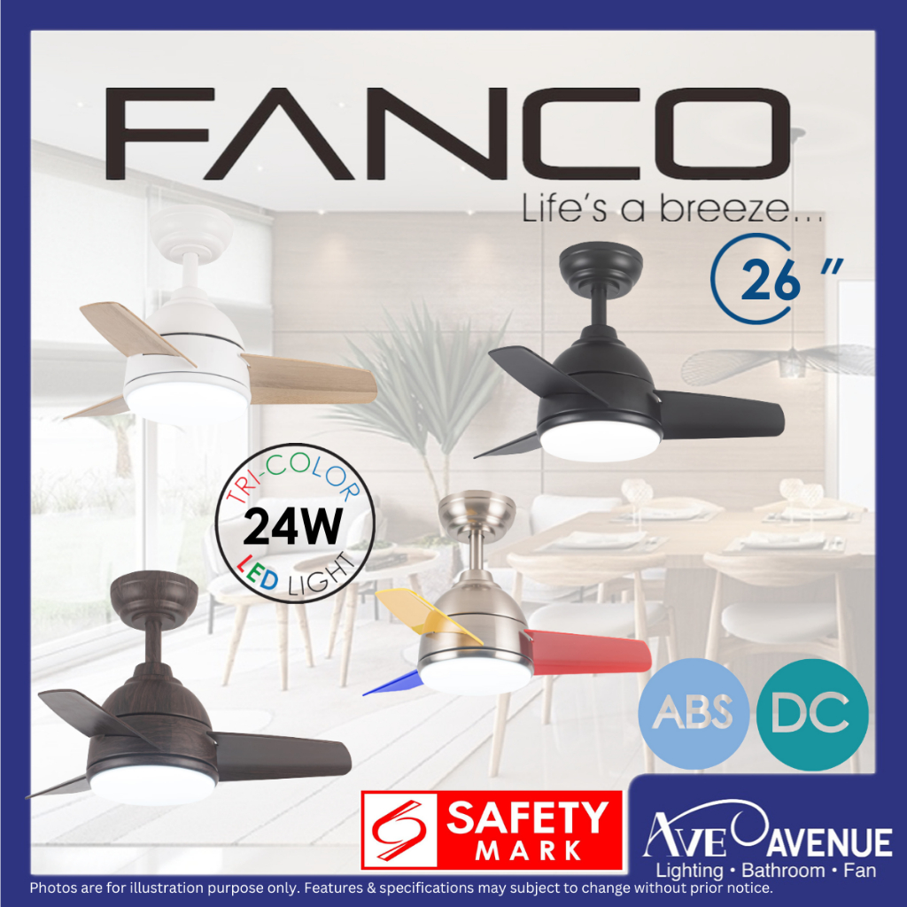Fanco Co-Fan Bee DC Motor 3 Blade Ceiling Fan with 3 Tone LED Light Kit ...