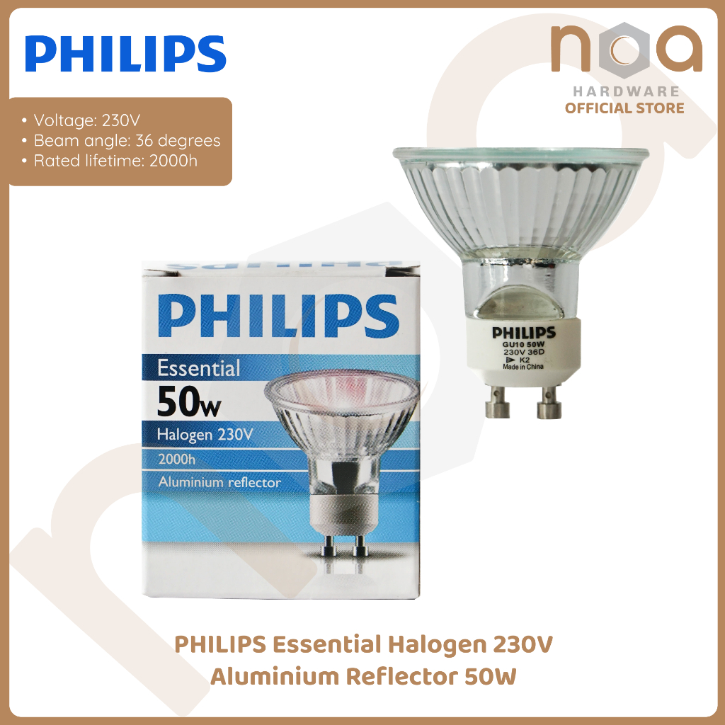 PHILIPS Essential Halogen 230V Aluminium Reflector GU10 Bulb 50W ...