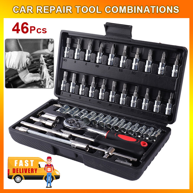 ⭐[sg Seller] 46pcs Wrench Spanner Socket Tool Set Repair Workshop Car