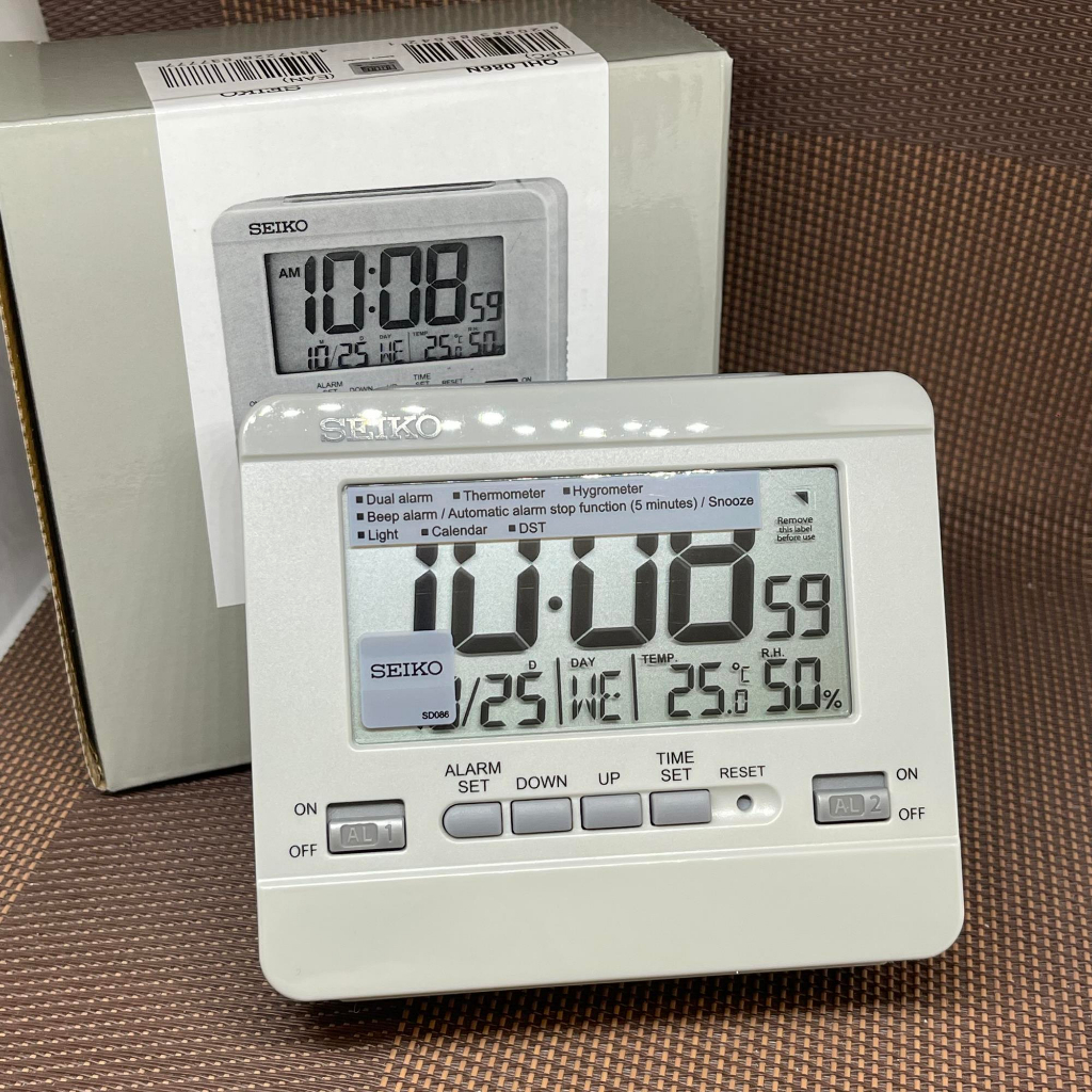 Seiko Digital Clock QHL086NL Grey Alarm Snooze Light Thermometer ...