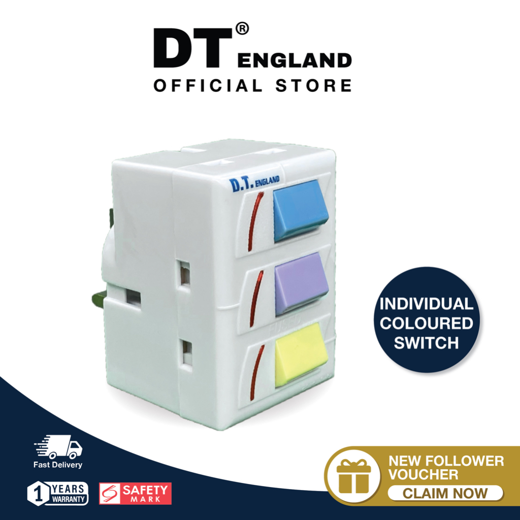 DT 3 Way Adaptor [DT-10] / 3 Individual Switch & 2-Pin Direct | Shopee ...
