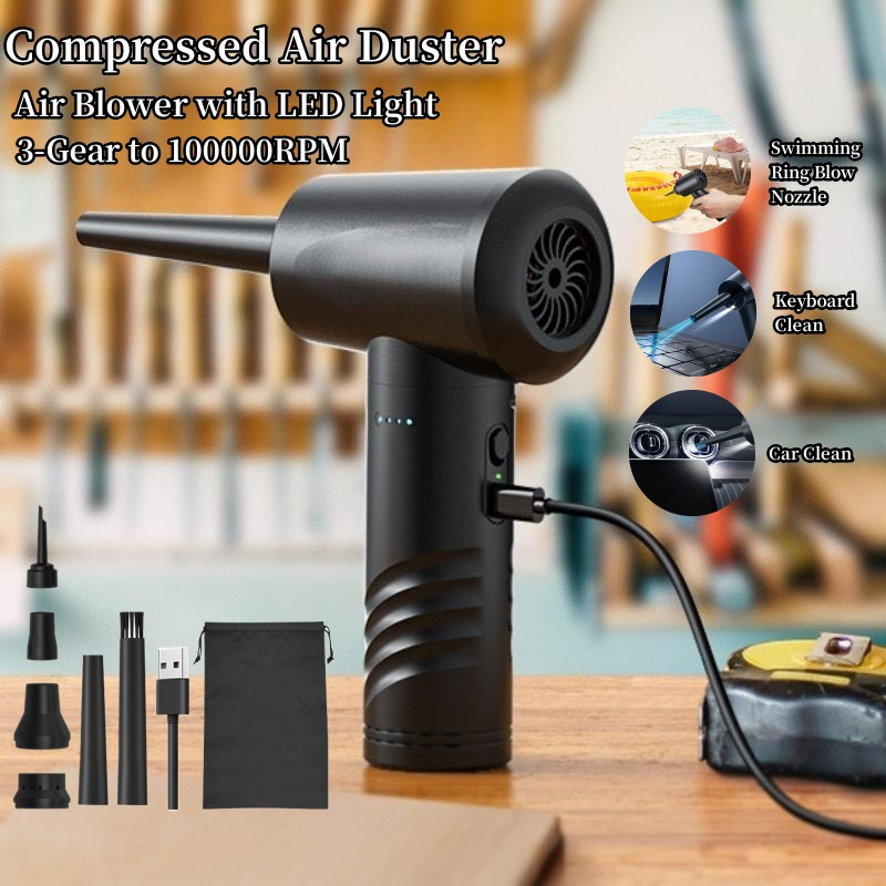 Compressed Air Duster Air Blower with LED Light 3 Gear to 100000RPM Electric Air Duster for PC Keyboard Cleaner Shopee Singapore
