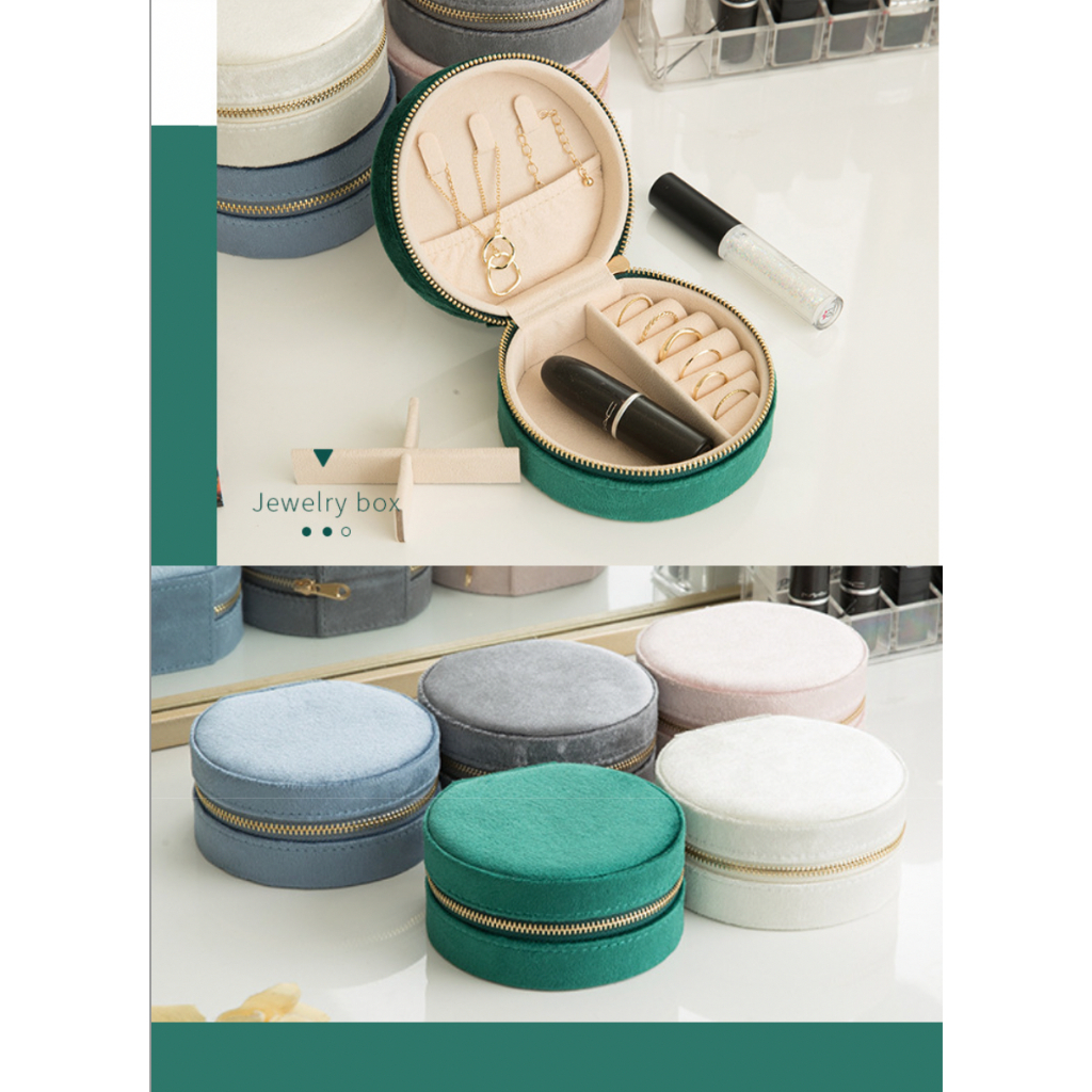 Velvet Compact Jewelry Box Storage Case Small Portable Travel Rings ...