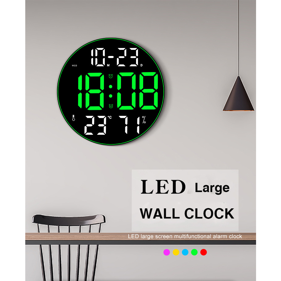 12inch Large Screen LED Round Wall Clock Humidity Temperature Date ...