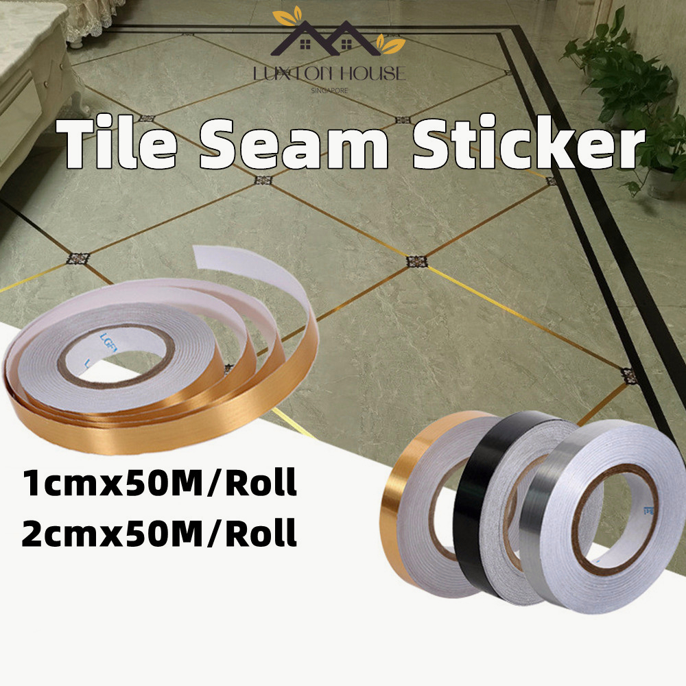 {SG} 50M Wall Sealing Tape Home Silver Gold Adhesive Floor Tile Strip ...