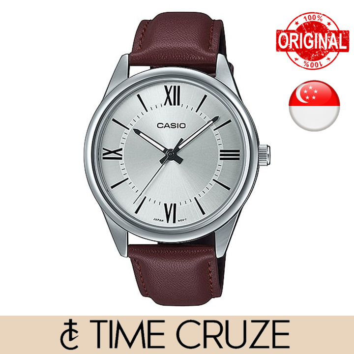 [Time Cruze] Casio MTP-V005 Analog Silver Dial Brown Leather Strap Men Watch MTP-V005L-7B5 MTP ...