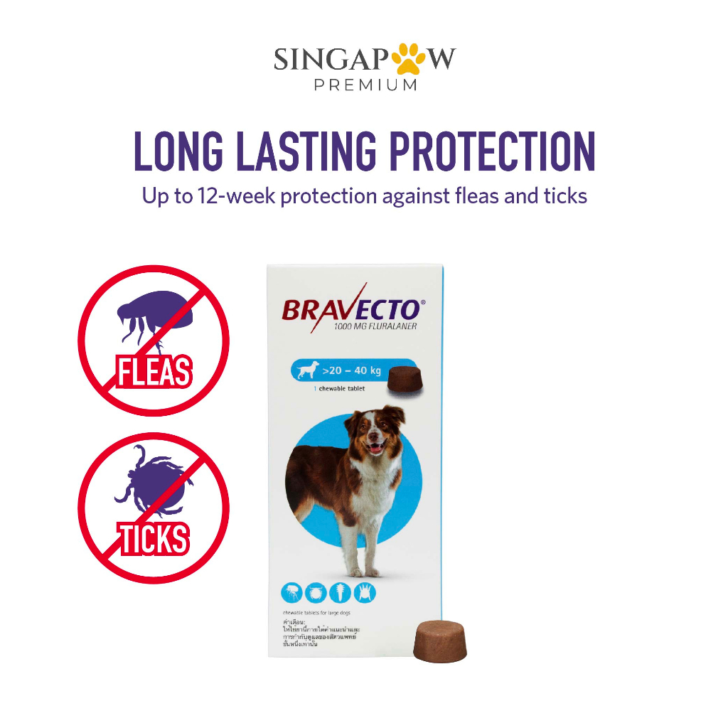 Bravecto Chewable Tablet for Large Dogs 20kg - 40kg / Ticks & Flea Elimination | Shopee Singapore