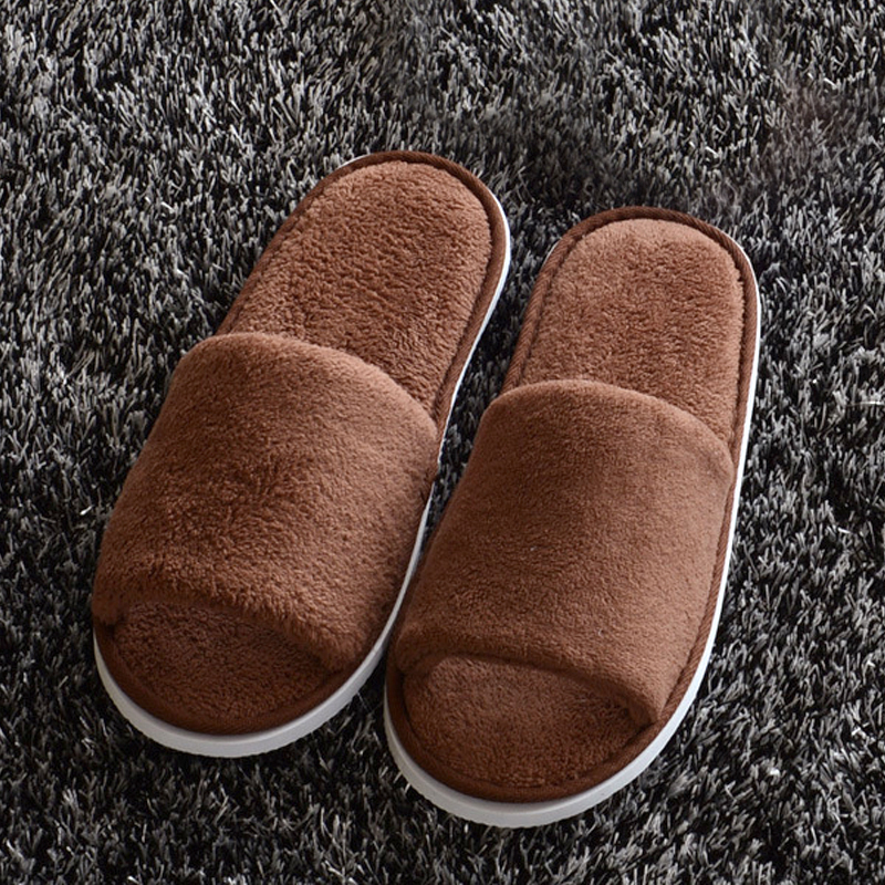 SG STOCK Hotel Slippers Thick-Soled Solid Color Coral Velvet Slippers ...