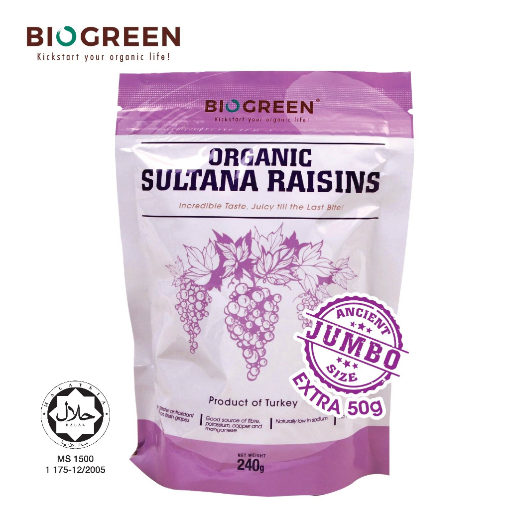 BIOGREEN Organic Sultana Raisins (pouch) 240g [TWIN PACK] (Halal ...