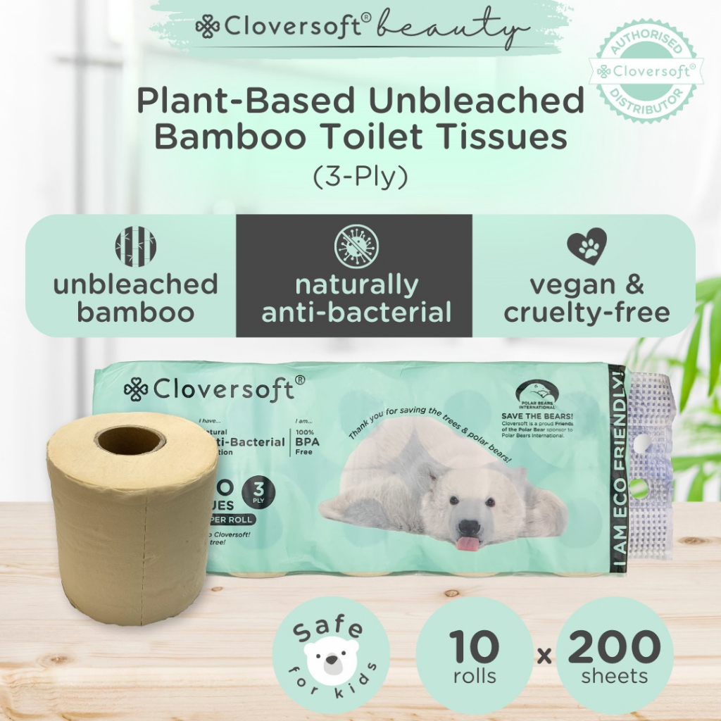 Cloversoft Unbleached Bamboo 3 Ply Toilet Paper Tissues, 200 Sheets Per ...
