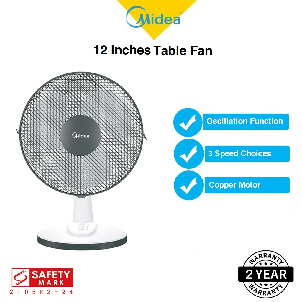 Midea 12 Inches MS1315BW Table Fan, 3 Speeds Level, Oscillation ...