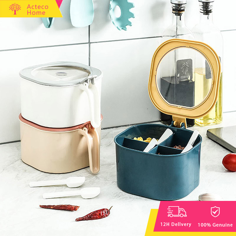 Seasoning Box 4 In 1 Plastic Seasoning Box with Spoon Kitchen Seasoning ...