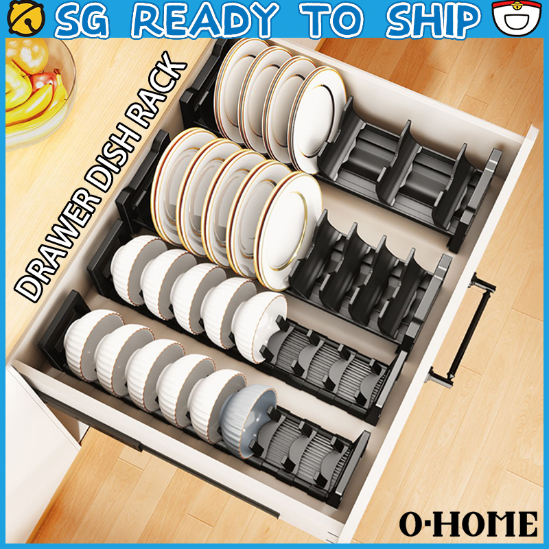 Plate Organiser Bowl Holder Dish Rack Kitchen Drawer Organiser Cabinet ...