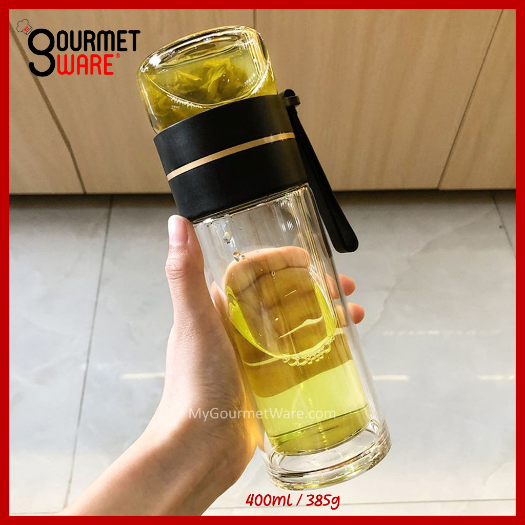 [SG STOCK] Double Glass Wall Tea Infuser Cold Brew Coffee Strainer Fruit Tea Glass Bottle | XL ...