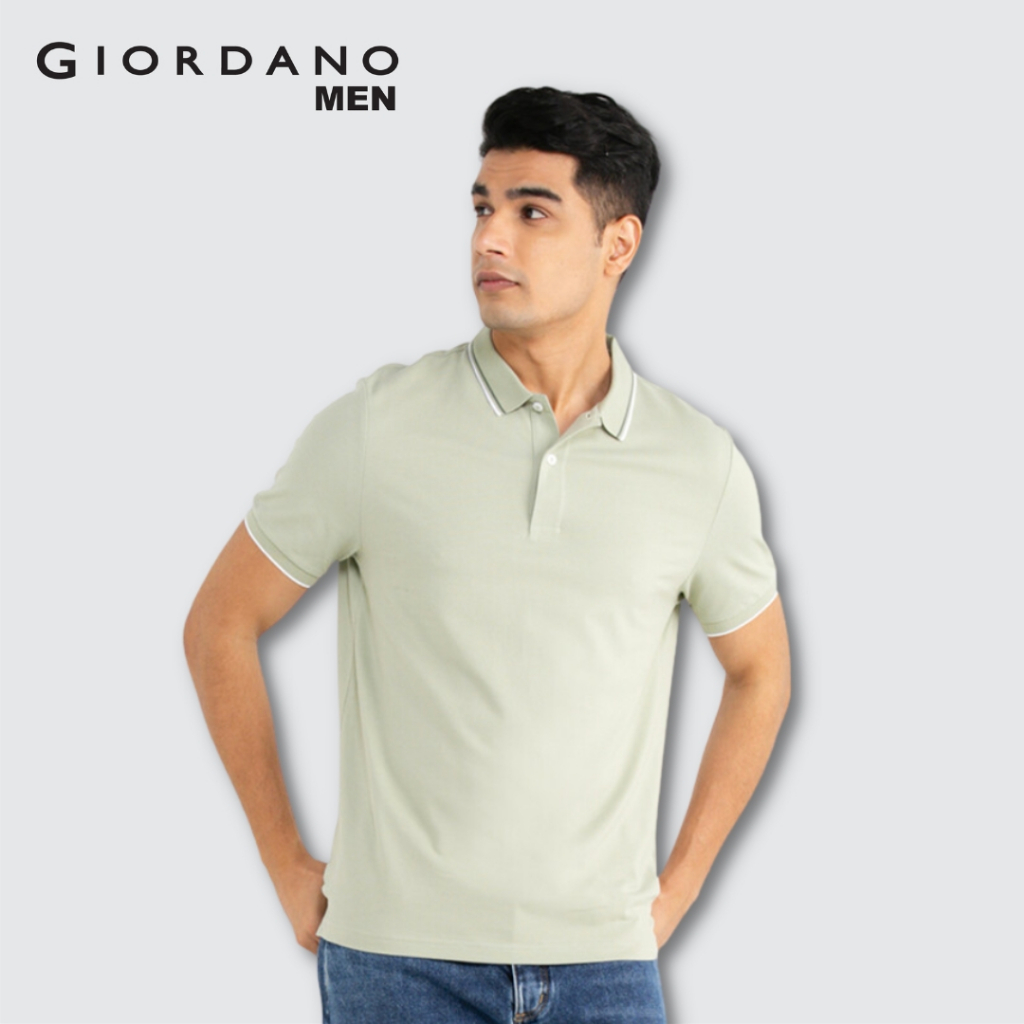 Giordano Men Solid Cotton Lycra Tapered Polo | Shopee Singapore