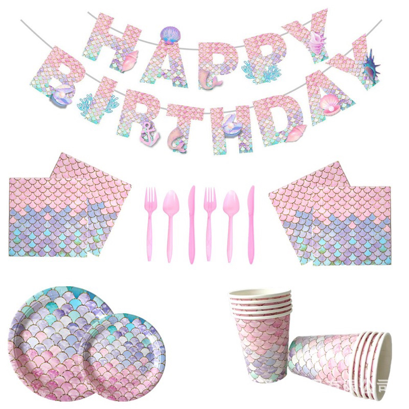 [SG Seller]16 pax/set 116pcs Mermaid theme Tableware Set For Birthday ...