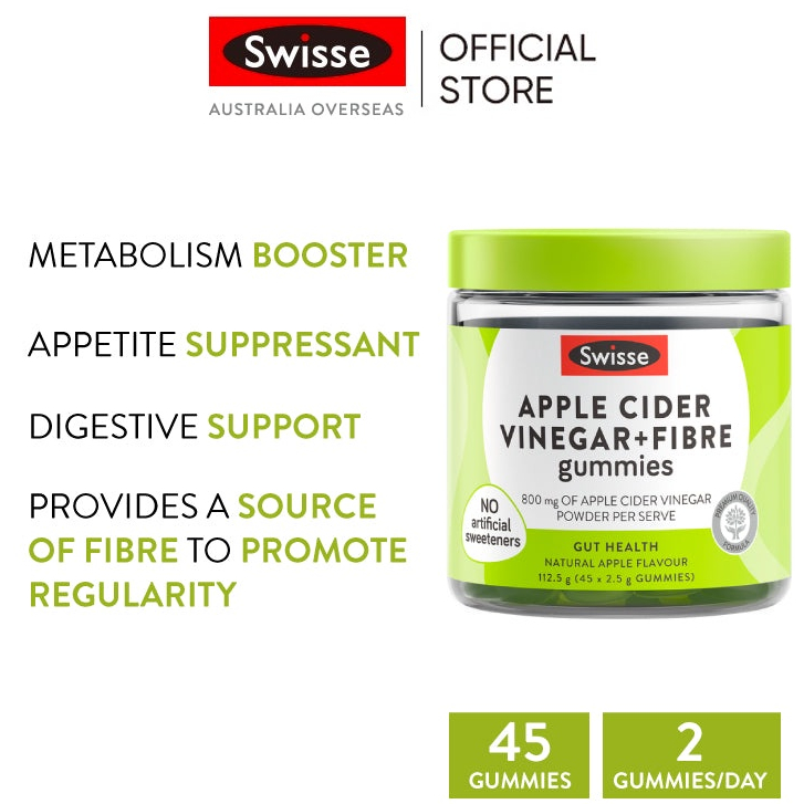 Swisse Apple Cider Vinegar + Fibre Gummies 45 Gummies (EXP:12 2026) | Shopee Singapore