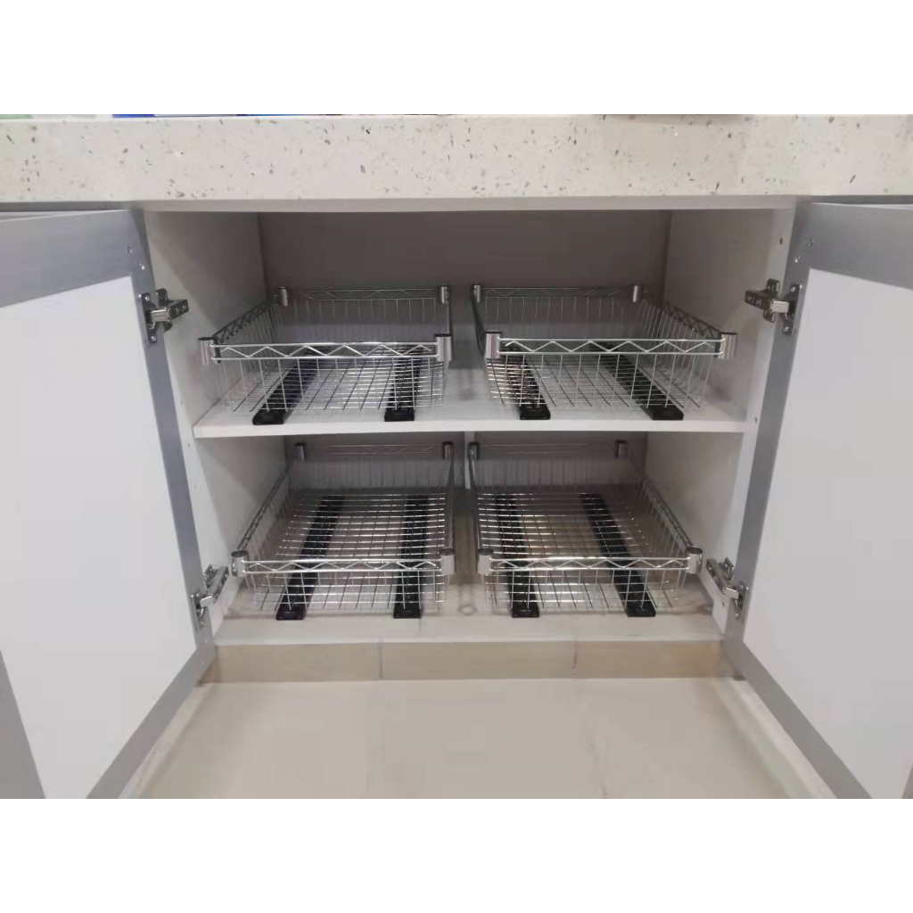 Kitchen cabinet pull out Basket Tray Rack Drawer Dish Shelf DIY Metal ...