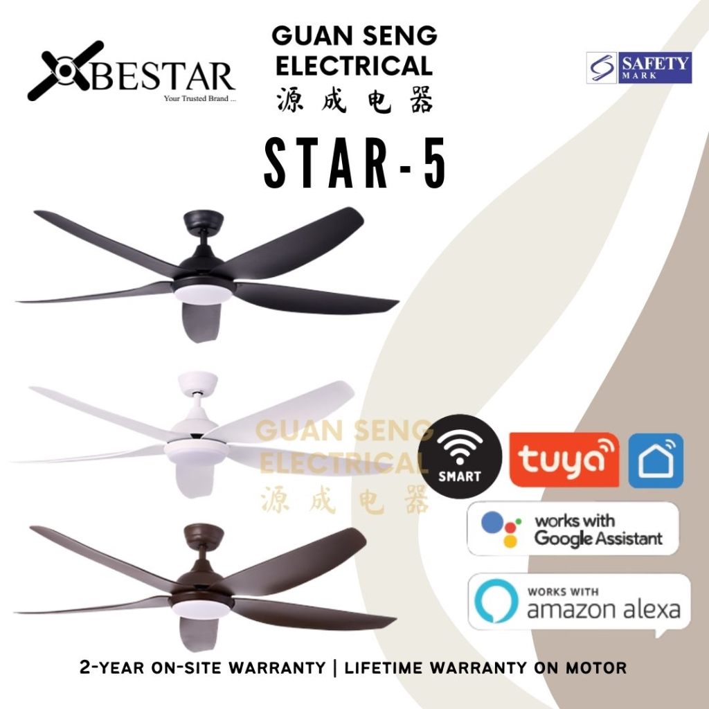 BESTAR Star-5 38" 48" 58" Smart Wifi Control DC Motor Ceiling Fan with ...