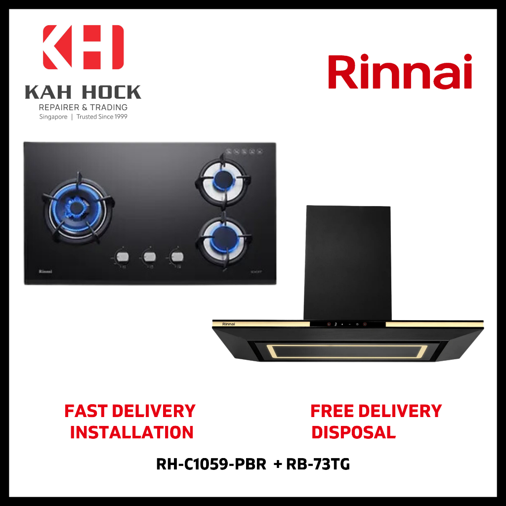 RINNAI RH-C1059-PBR CHIMNEY HOOD + RB-73TG 3 BURNER BUILT-IN HOB BUNDLE | Shopee Singapore