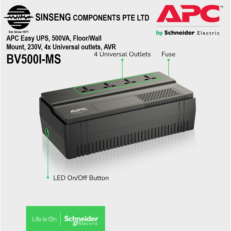 APC UPS 500VA Floor/Wall Mount, 230V, 4x Universal Outlets, AVR BV500I ...