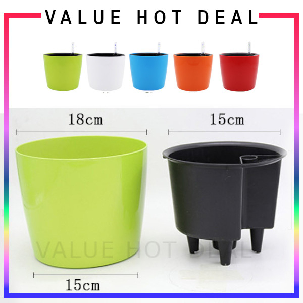 18CM ROUND SELF WATERING POTS FLOWER POTS | Shopee Singapore