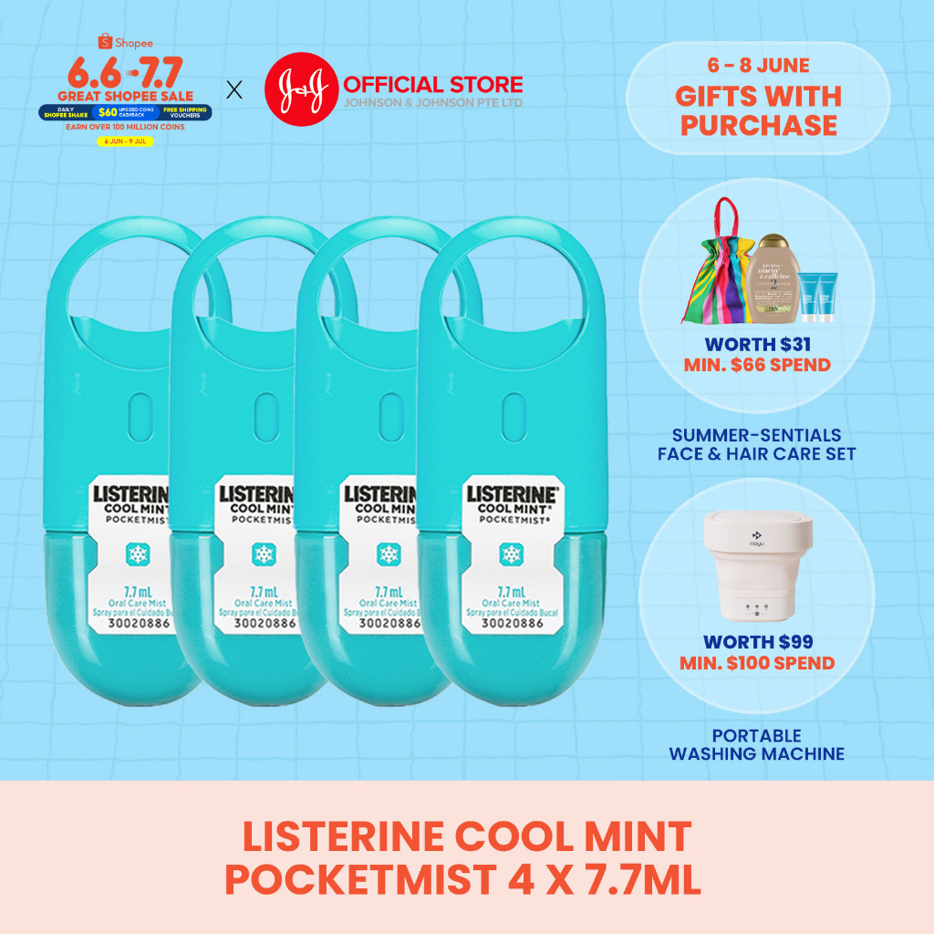 [Bundle of 4] Listerine PocketMist Cool Mint 7.7ml, Kills 99.9% Bad ...