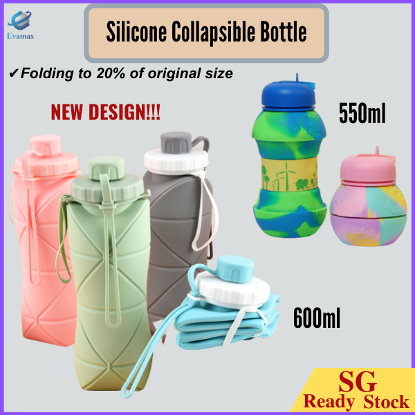 [CLEARANCE]Foldable Water Bottle Silicone Portable Reusable BPA Free Travel Gym Kids Collapsible ...