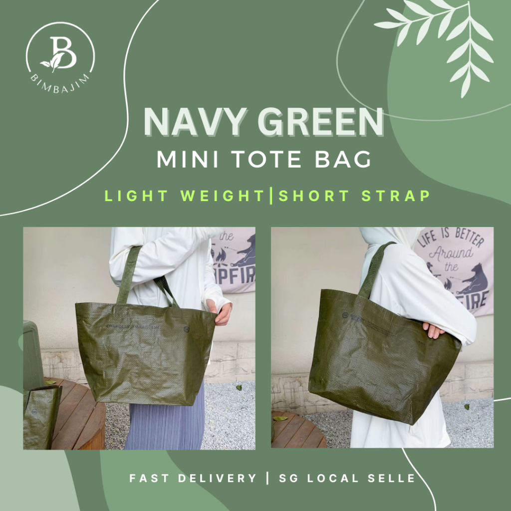 Mini Tote Bag Lightweight Short Strap (Navy Green) | Fast Delivery | SG ...
