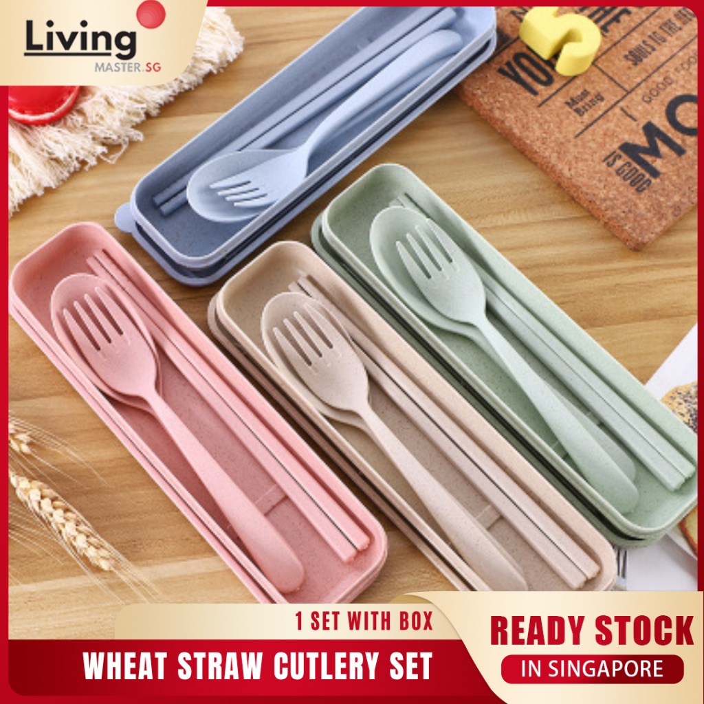 Biodegradable Wheat Straw Cutlery Set With Box Multiuse Dinnerware ...