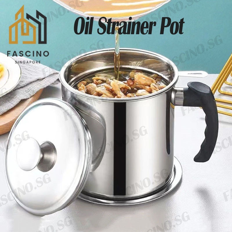 【SG】Large Frying Oil Strainer Pot Can Container with Fine Mesh Grease ...