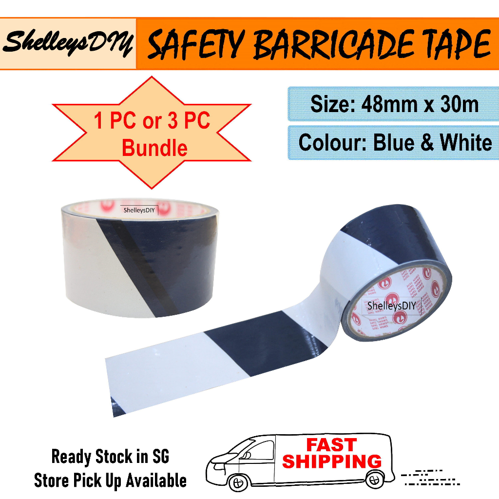 48MM X 30M Safety Warning Barricade Identification Tape (Blue & White ...